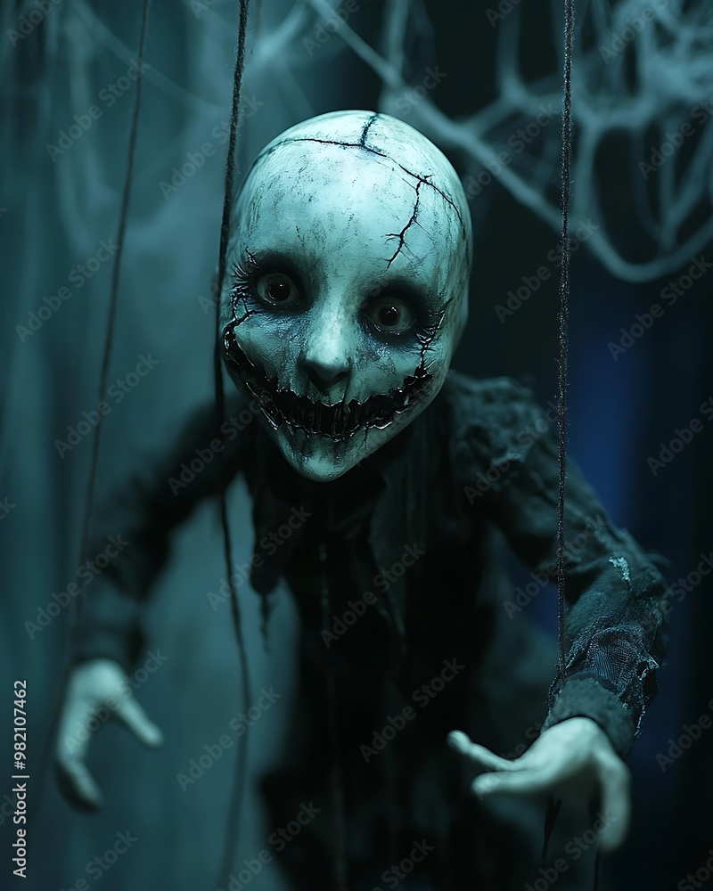 Ghostly Marionette: A puppet-like character with a cracked porcelain ...