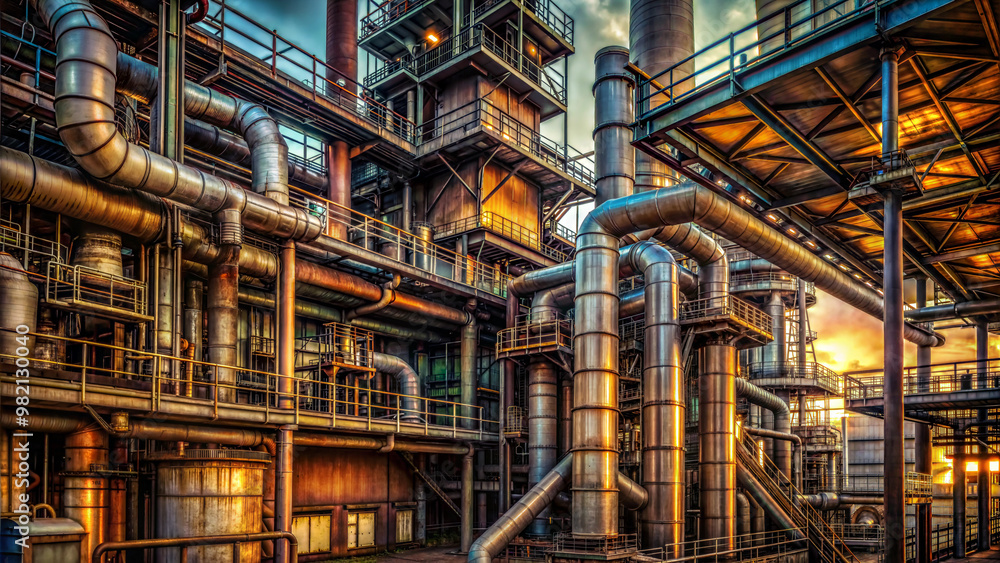 Close-up of the architecture of an industrial facility, intricate ...