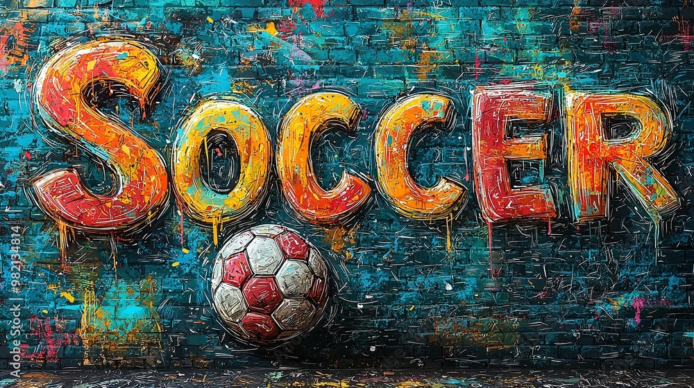 Colorful graffiti of soccer text with a painted soccer ball Stock ...