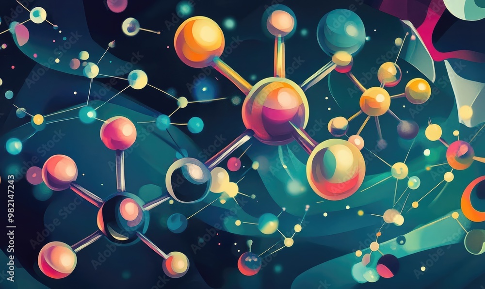 2D cartoon illustration of molecular structure and chemical atoms Stock ...