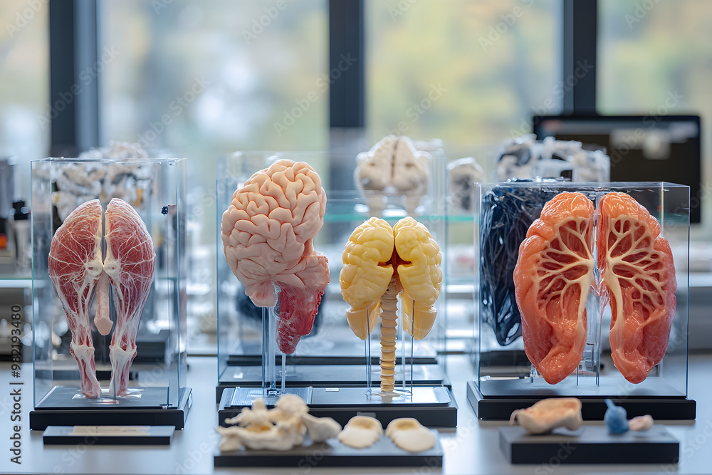 Anatomical models of human organs including brain, lungs, and heart ...