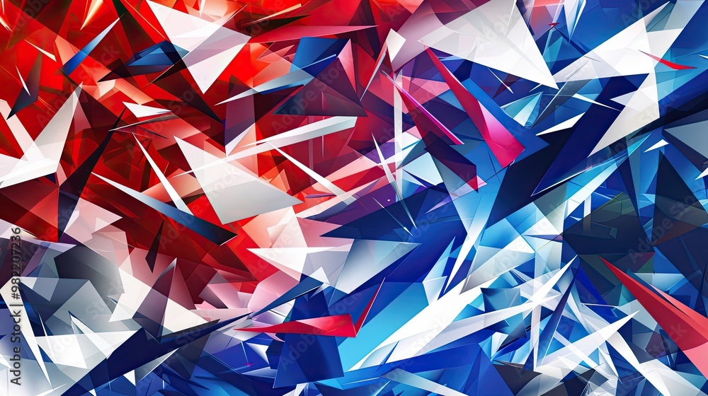 Dynamic design of fragmented triangles and polygons in crimson blue and ...