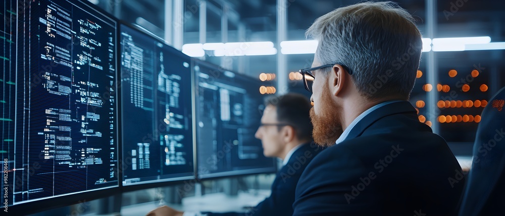 ภาพประกอบสต็อก Electric grid control room in a modern urban environment ...