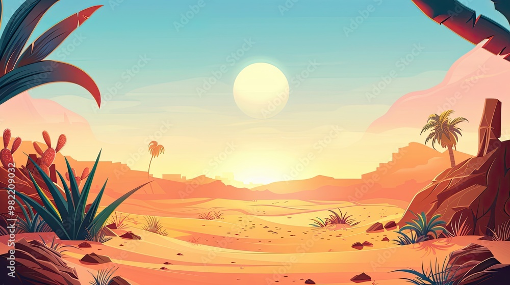 Desert holiday backdrop with sand dunes long shadows and scattered ...