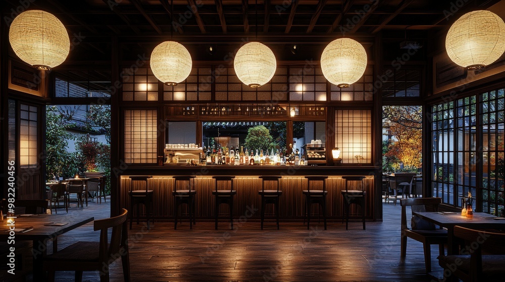 Serene Japanese Dining Experience in Traditional Restaurant Interior ...