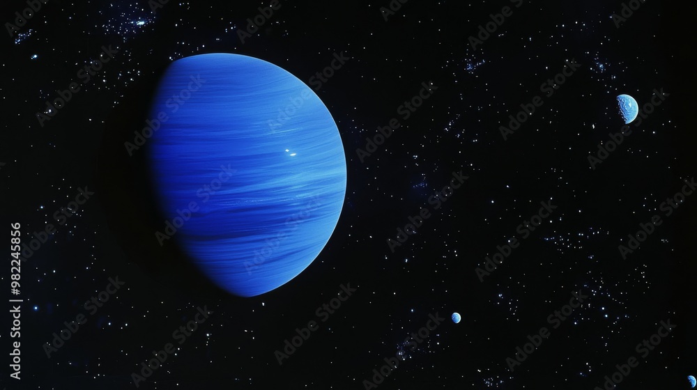 Neptune's deep blue tones and ice moons in the vast darkness of space ...