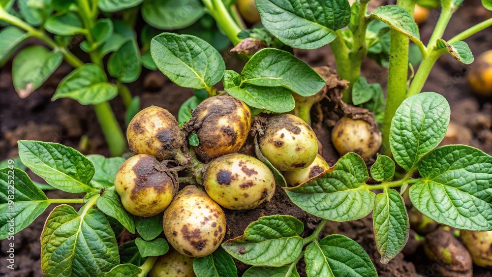 "Merging fungal growth on leaflet surfaces, blackleg lesions on tubers ...