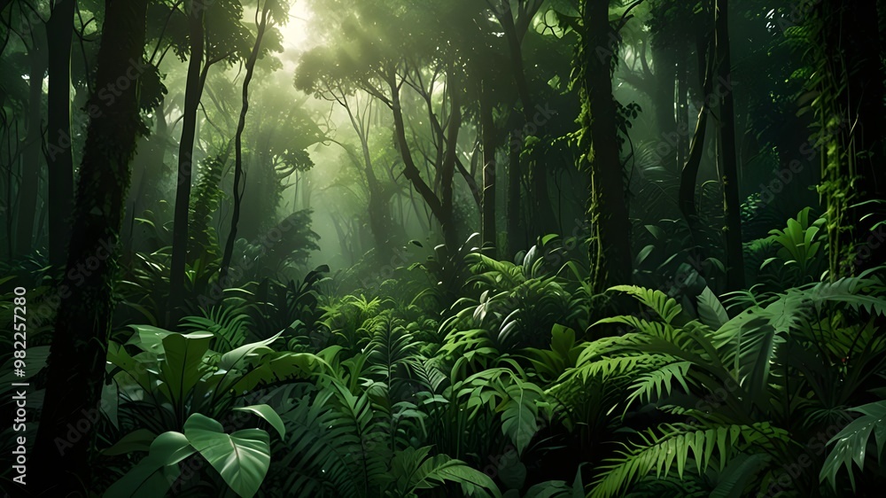 green nature background. a live beautiful green jungle with lots of ...
