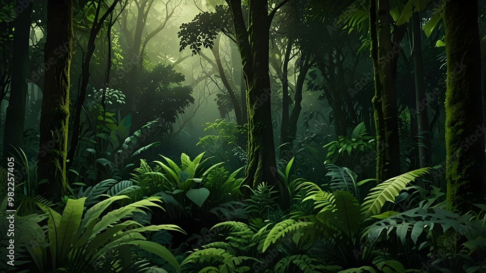 green nature background. a live beautiful green jungle with lots of ...