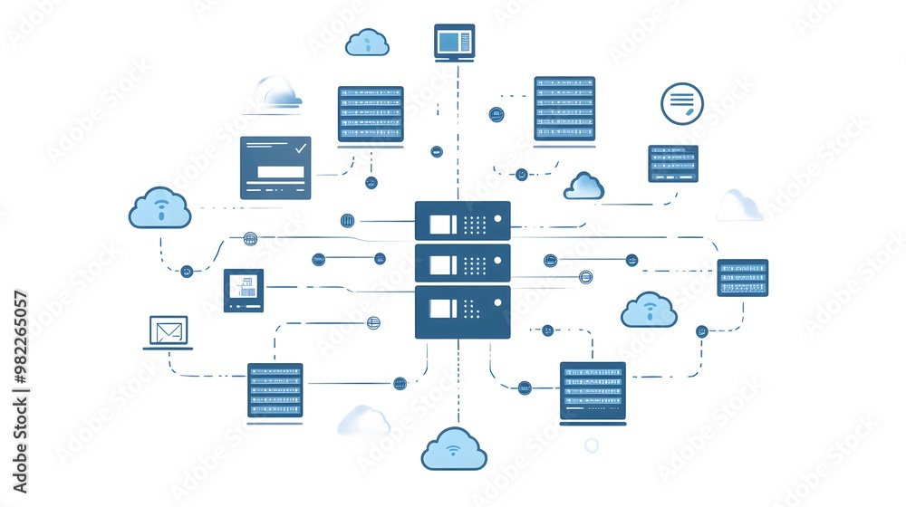 Database connection icons featuring cloud networks, data pipelines, and ...