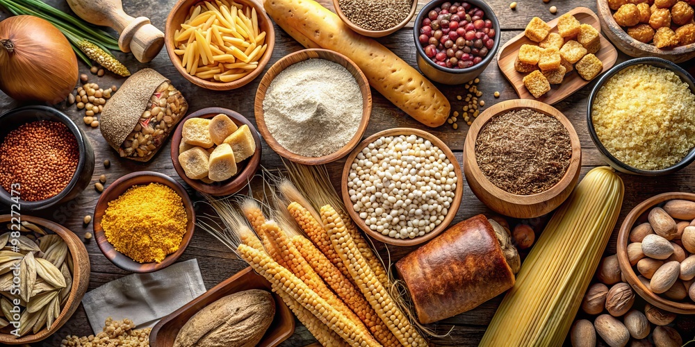 Pasta, rice, bread, potatoes, corn, cassava, quinoa, taro, plantains ...