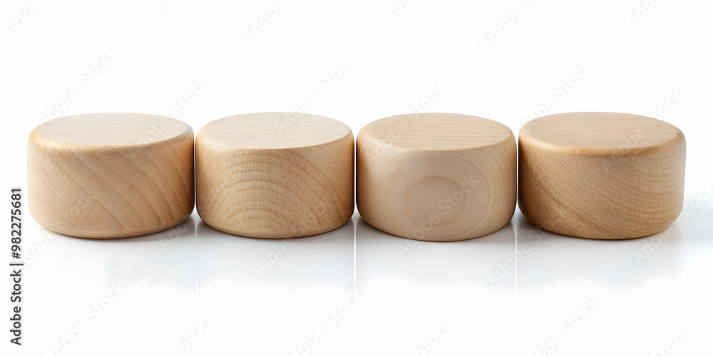 Round wood blocks arranged in a 1, 2, 3, and 4 step process concept ...