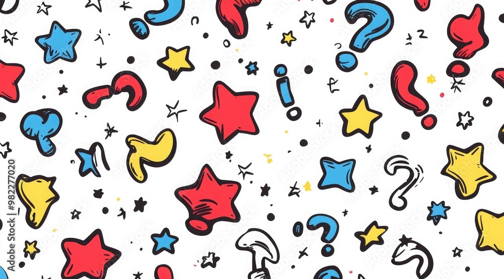 Vector illustration of question marks and stars pattern, seamless ...