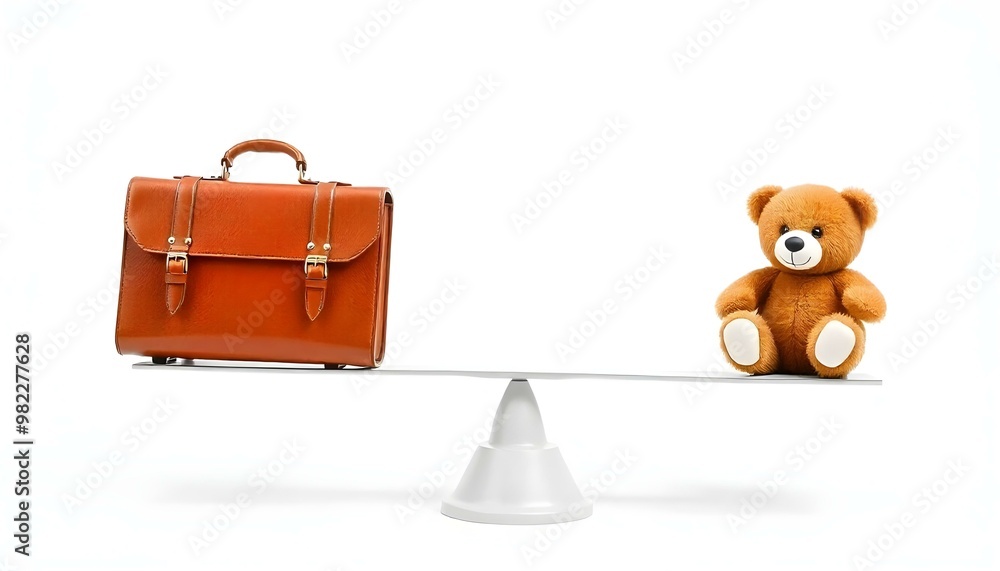 Balance scale with a briefcase and teddy bear representing the balance ...