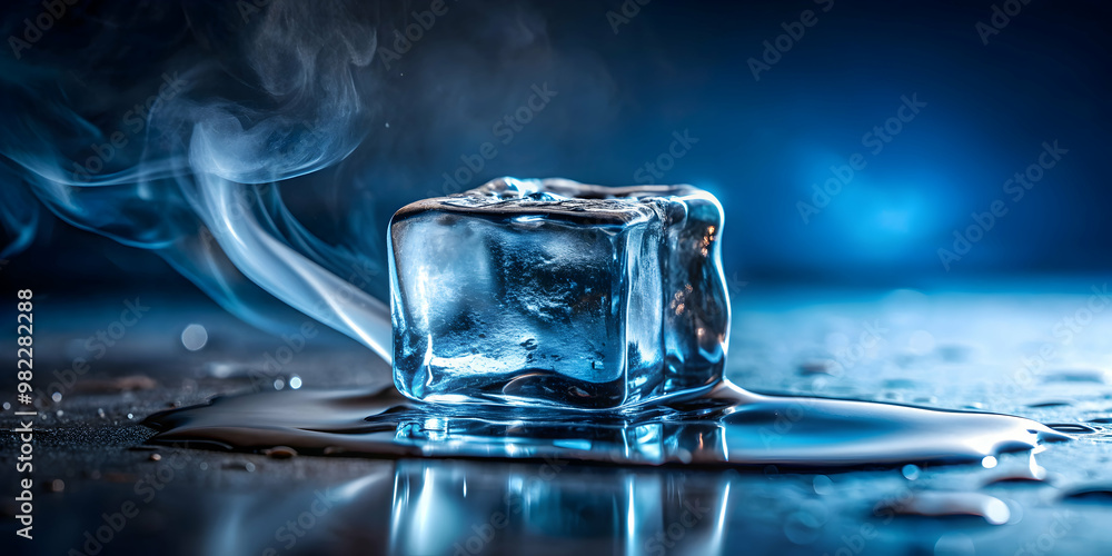 Ice cube is melting on a hot surface, melting, ice cube, heat, cold ...