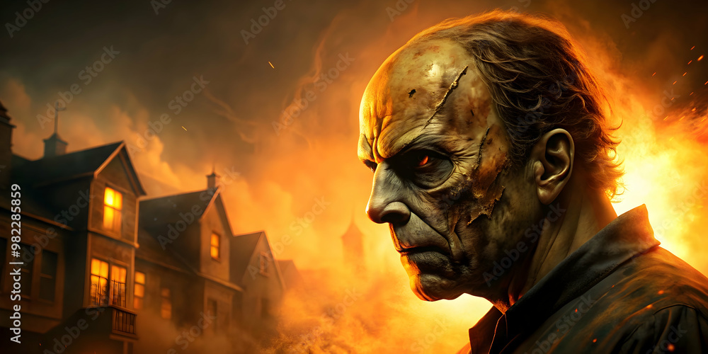 Horror poster featuring a large dark human-like head in side profile ...