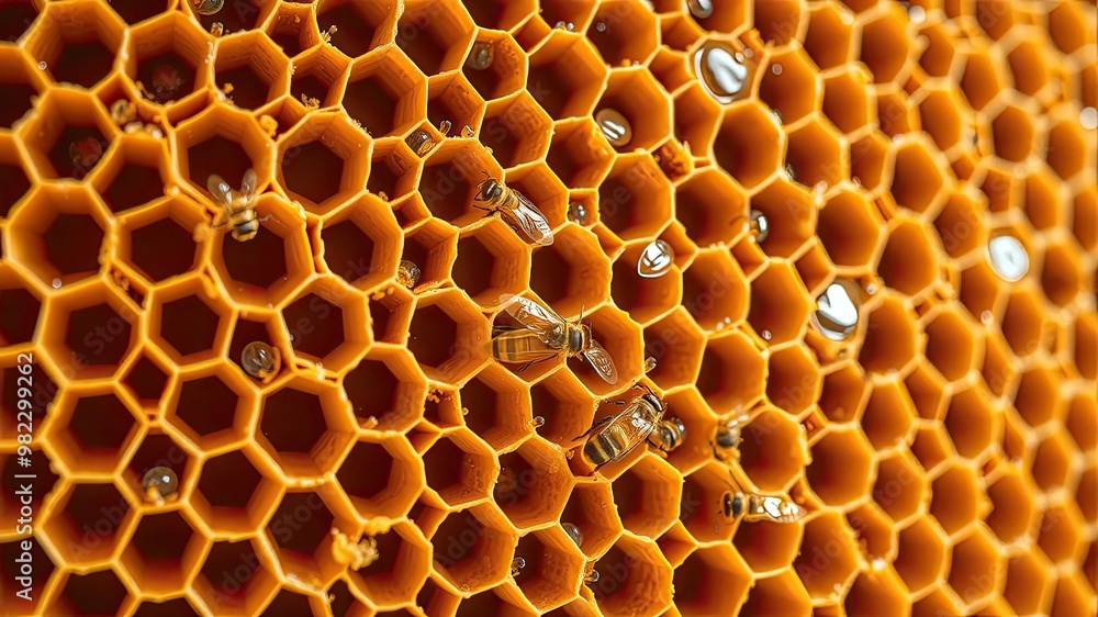 Honeycomb pattern, Natural Honeycomb Structure with Worker Bees, close ...
