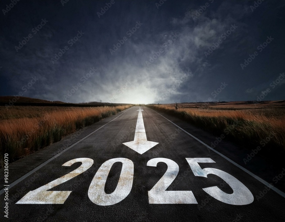 Road to 2025 with an empty road with written 2025 and arrow pointing ...