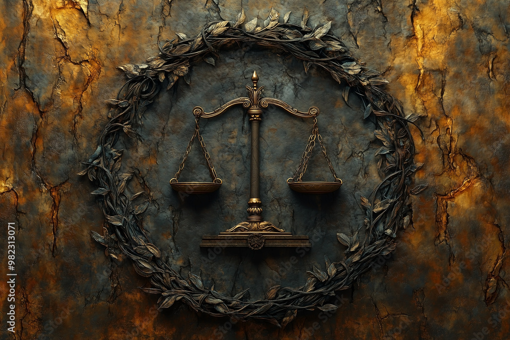 Imposing Justice Scale Sword Symbol within an ornate golden frame ...