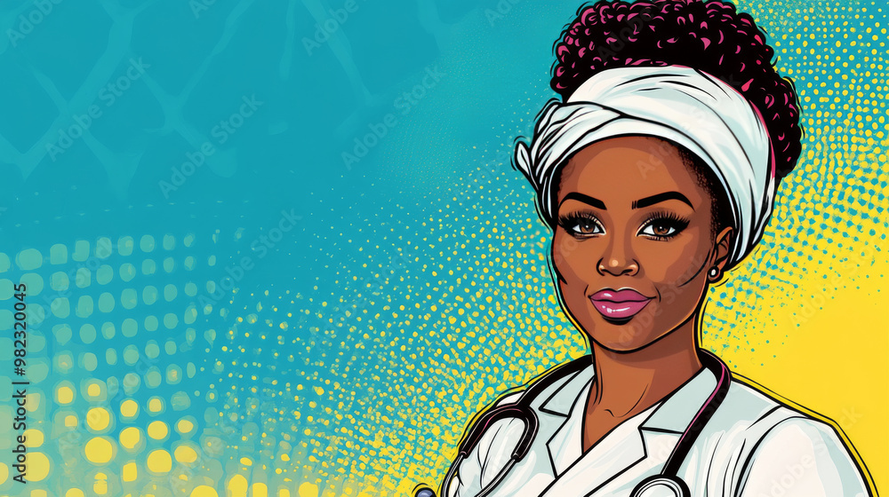 Beautiful African American nurse with a stethoscope, representing ...