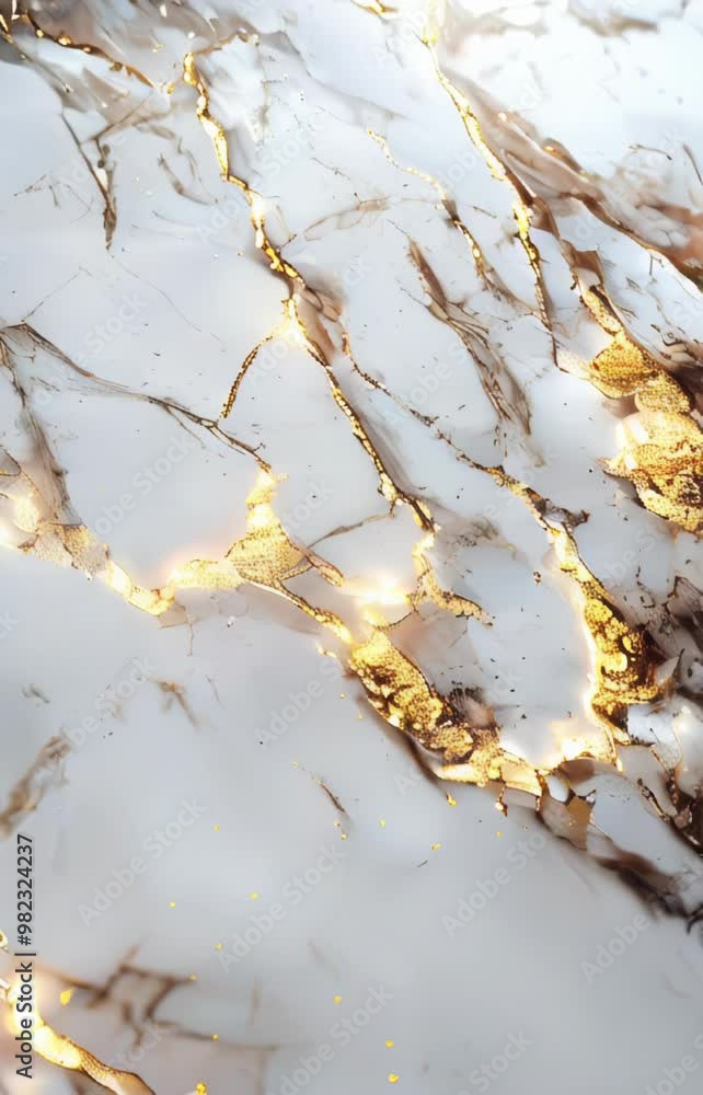 Vertical slow motion video of Elegant white marble texture with golden ...
