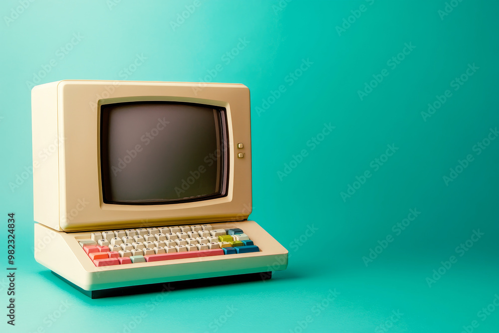 Vintage desktop computer from the 1980s with CRT monitor and keyboard ...