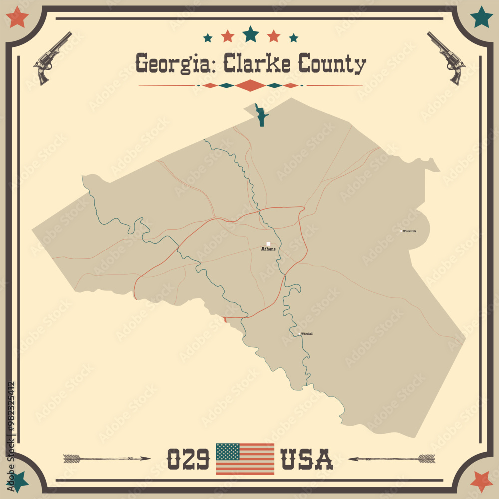 Large and accurate map of Clarke County, Georgia, USA with vintage ...