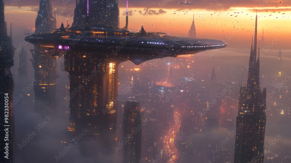 Futuristic science fiction concept. Digital artwork depicting a space ...