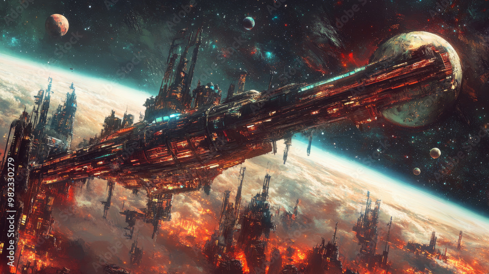 Futuristic science fiction concept. Digital artwork depicting a space ...