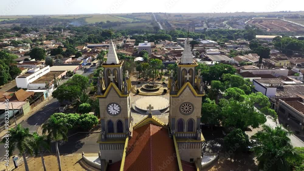 Aerial view of the Igreja Matriz de Nossa Senhora do Carmo in Frutal ...