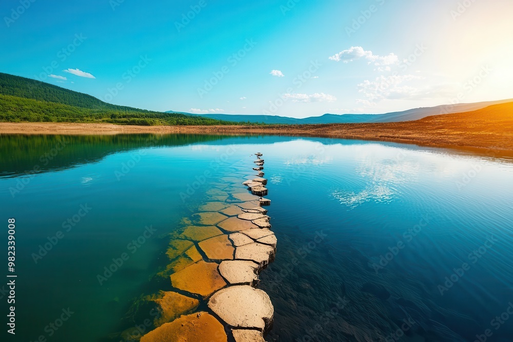 Clear blue water transitioning into murky pollution, highlighting the ...