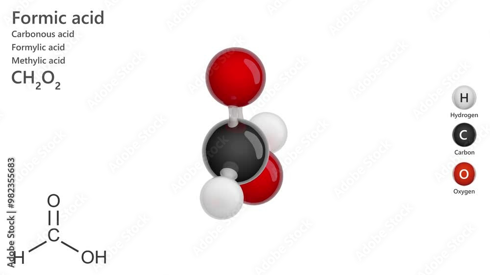 A detailed 3D animation of the chemical structure Formic acid. Chemical ...