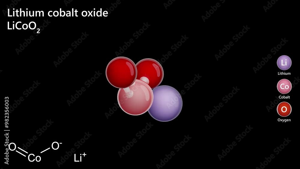 Chemical structure and 3d model of lithium carbonate molecule (Li2CO3 ...