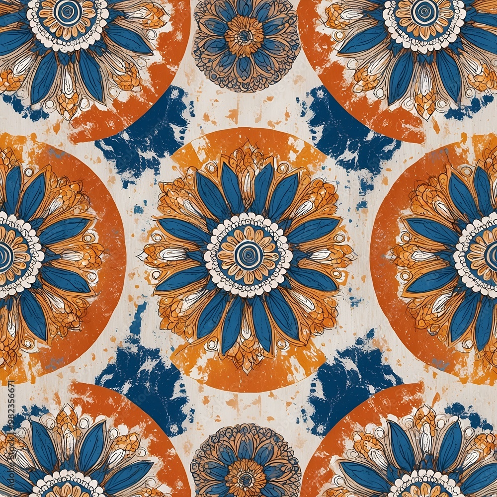 abstract pattern featuring a series of circular mandala-like designs ...
