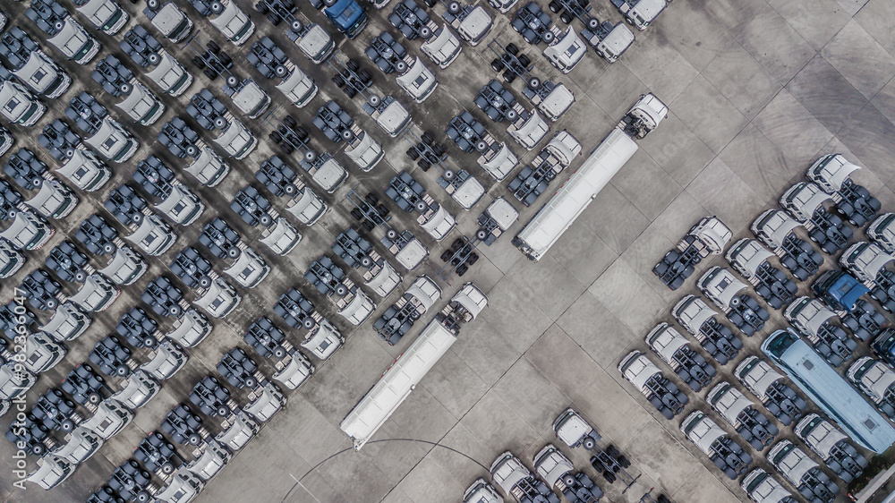 Aerial top view of semi truck cargo trailer, Semi truck trailer cargo ...