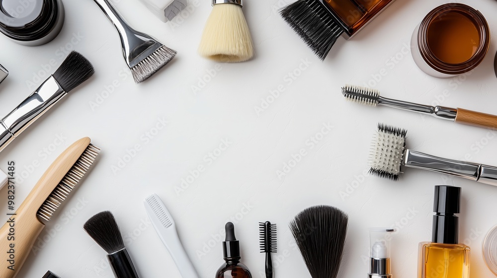 Various beauty and skincare tools arranged on a white surface ...