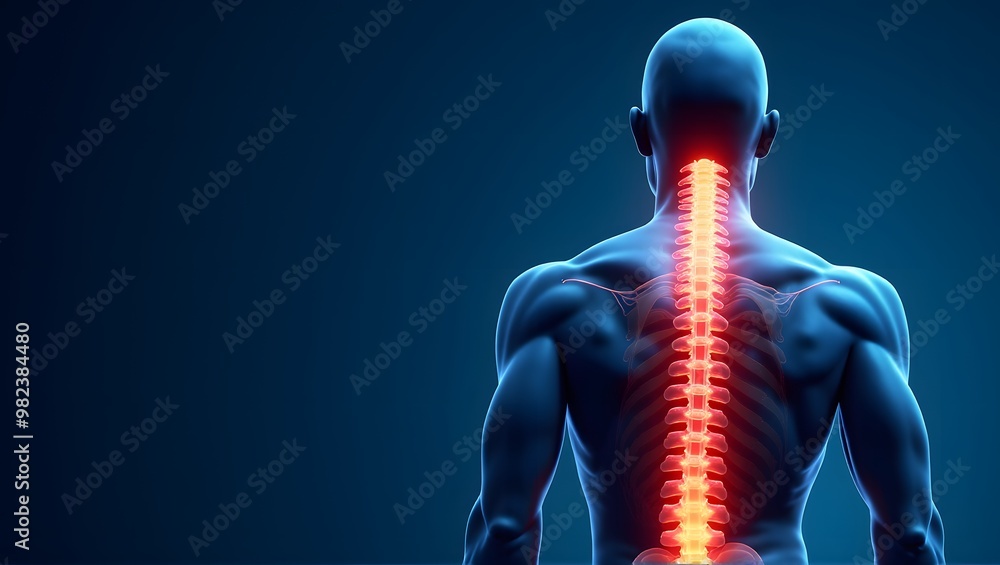 These illustrations depict a glowing spinal cord and nerves within the ...