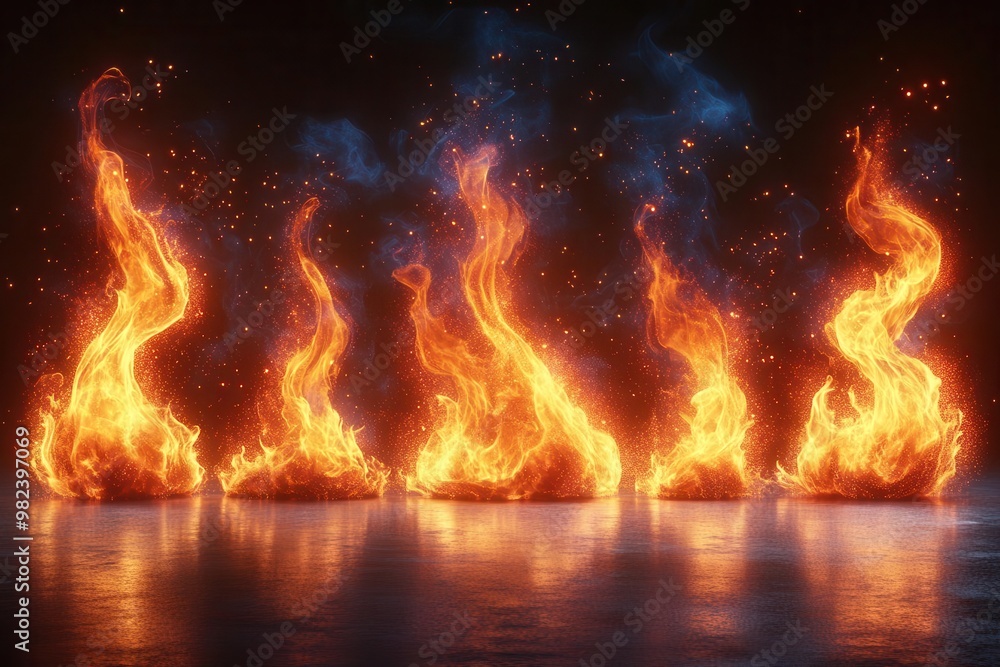 dynamic collection of photorealistic flame elements varying sizes and ...