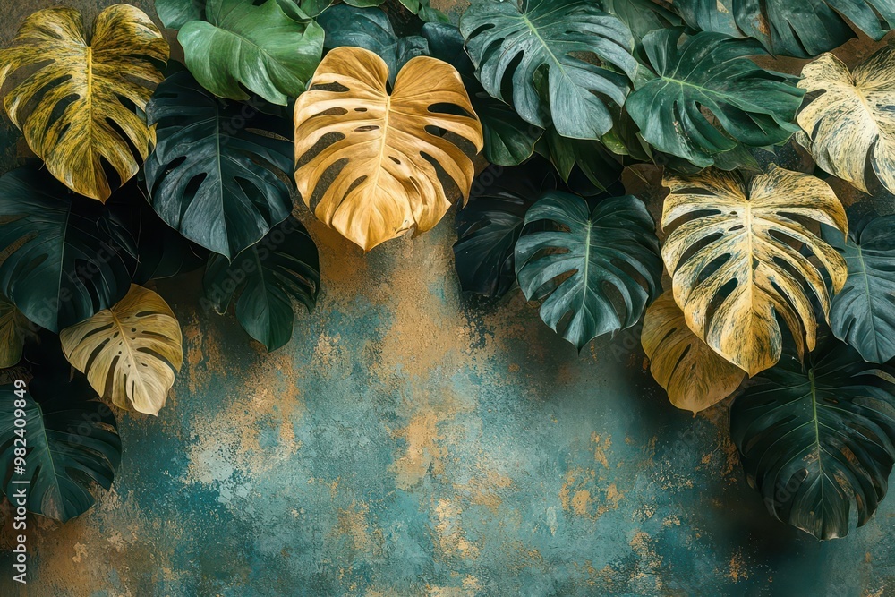 enormous variegated monstera plant with sprawling leaves growing on an ...