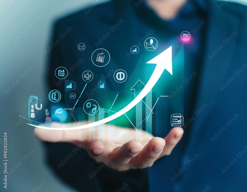 Trend and popularity featuring elements like a rising arrow, graph, and ...