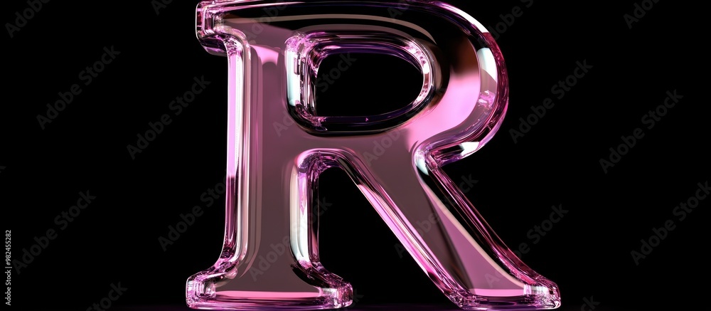 Glossy metallic pink glass letter R in a 3D design featuring a ...