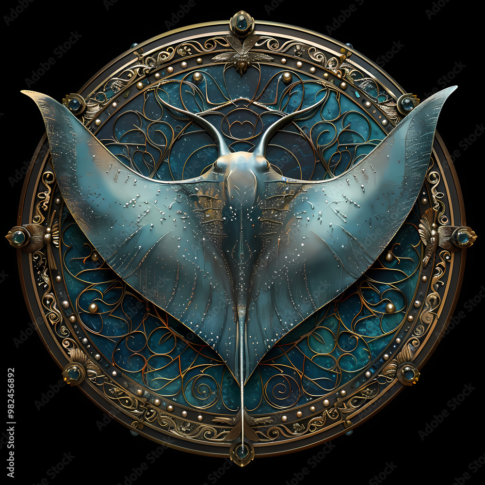 Art nouveau artistic image of manta ray in a round shape Stock Photo ...