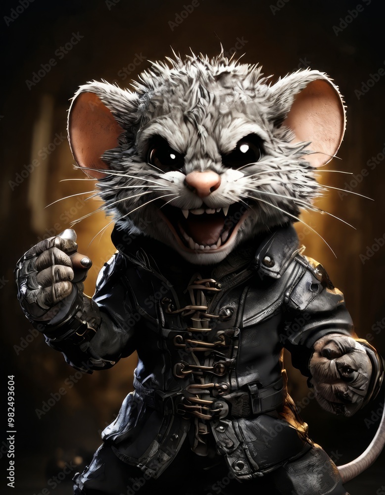 An intense and detailed portrayal of an anthropomorphic mouse dressed ...