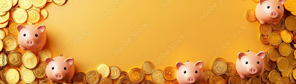 Minimalist Border Frame Design with Piggy Banks and Gold Coins - Ideal ...