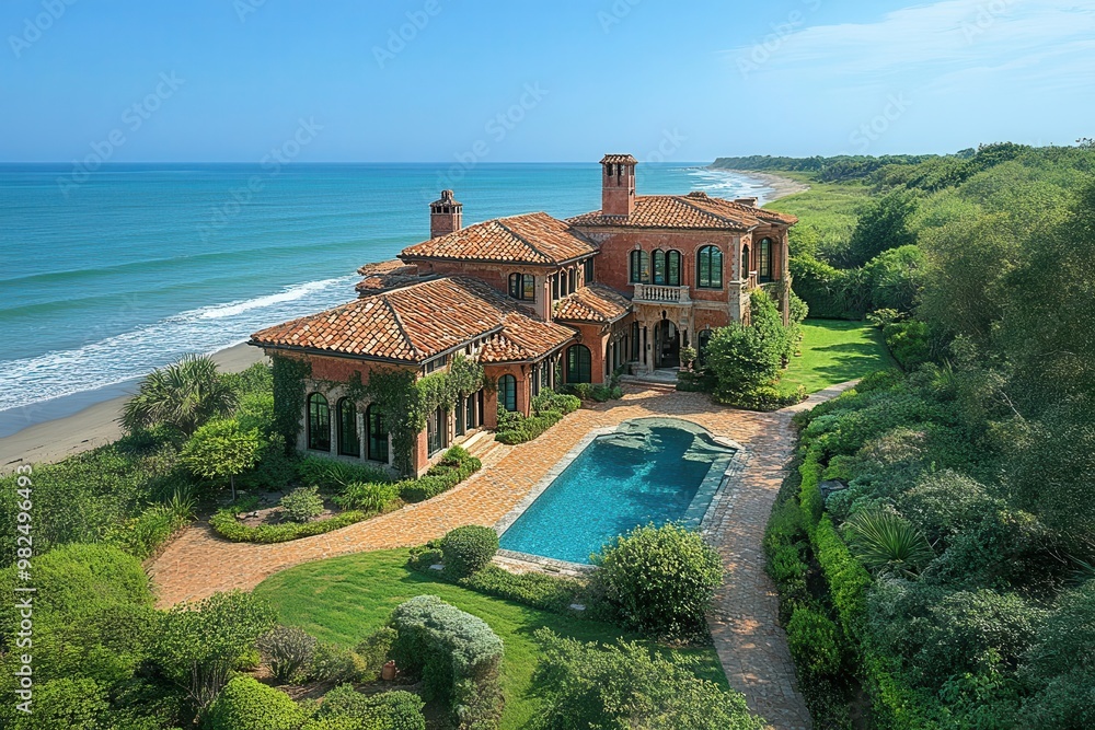 opulent hamptons estate with mediterraneaninspired architecture expansive manicured gardens lead ...