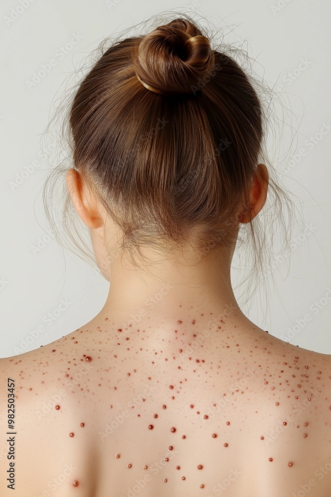 Back view of a person with raised red bumps and irritated skin ...