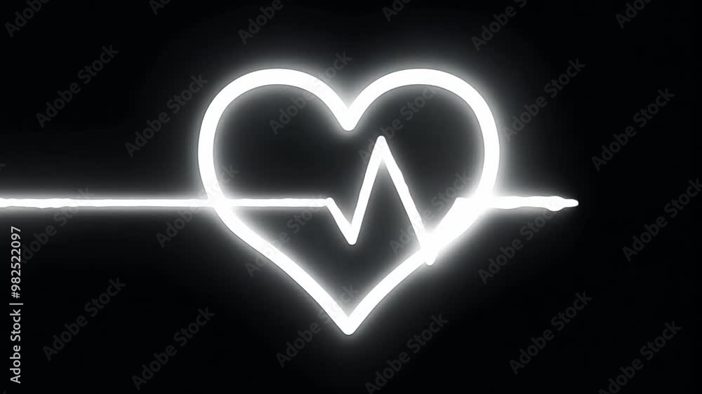 A glowing heart shape is drawn with an electrocardiogram line crossing ...