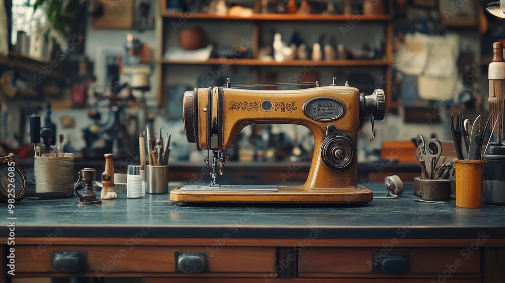 Modern sewing machines are placed side by side with other sewing tools ...