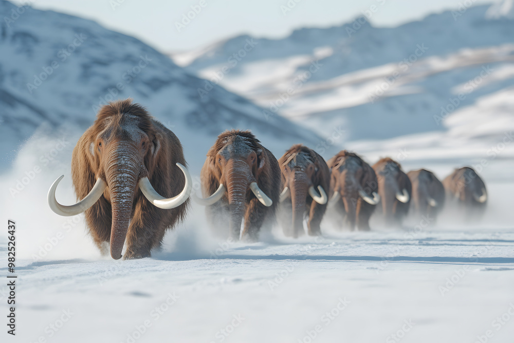 Woolly Mammoths Traveling Across Snow | Prehistoric Giants in a Frozen ...