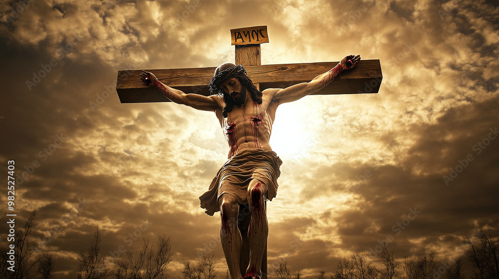 Powerful and poignant image of Jesus Christ on the cross, conveying ...